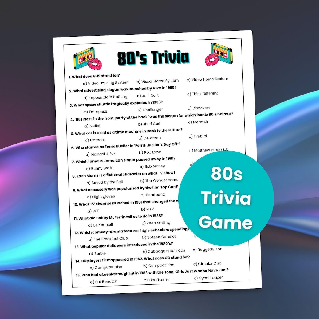 80s Trivia Game, 80s Themed Party Game, Decades Trivia, Team Building ...