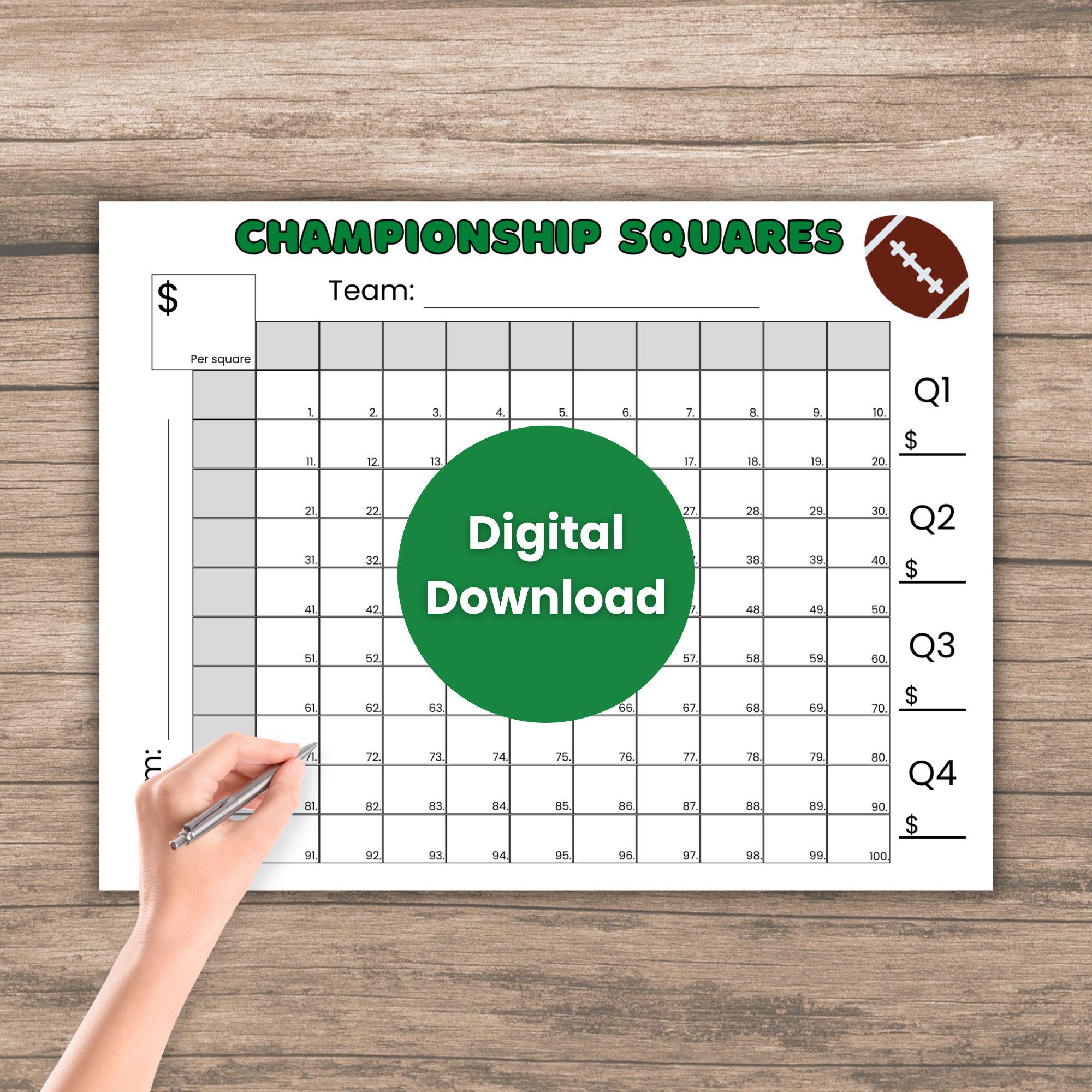 Championship Squares Game, Football Squares Game Printable With Color ...