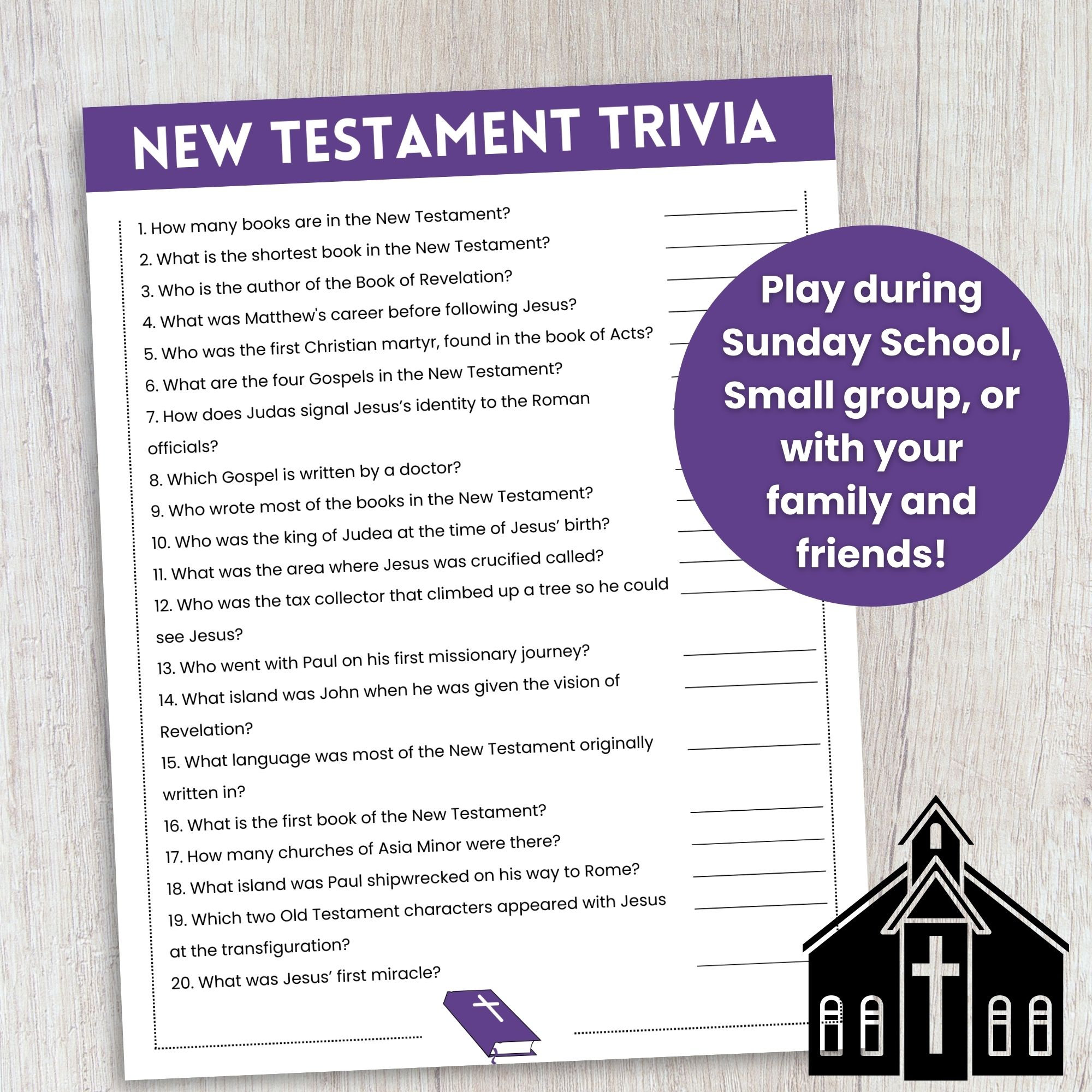 New Testament Bible Trivia Game, Bible Game for Adults, Bible Game for ...