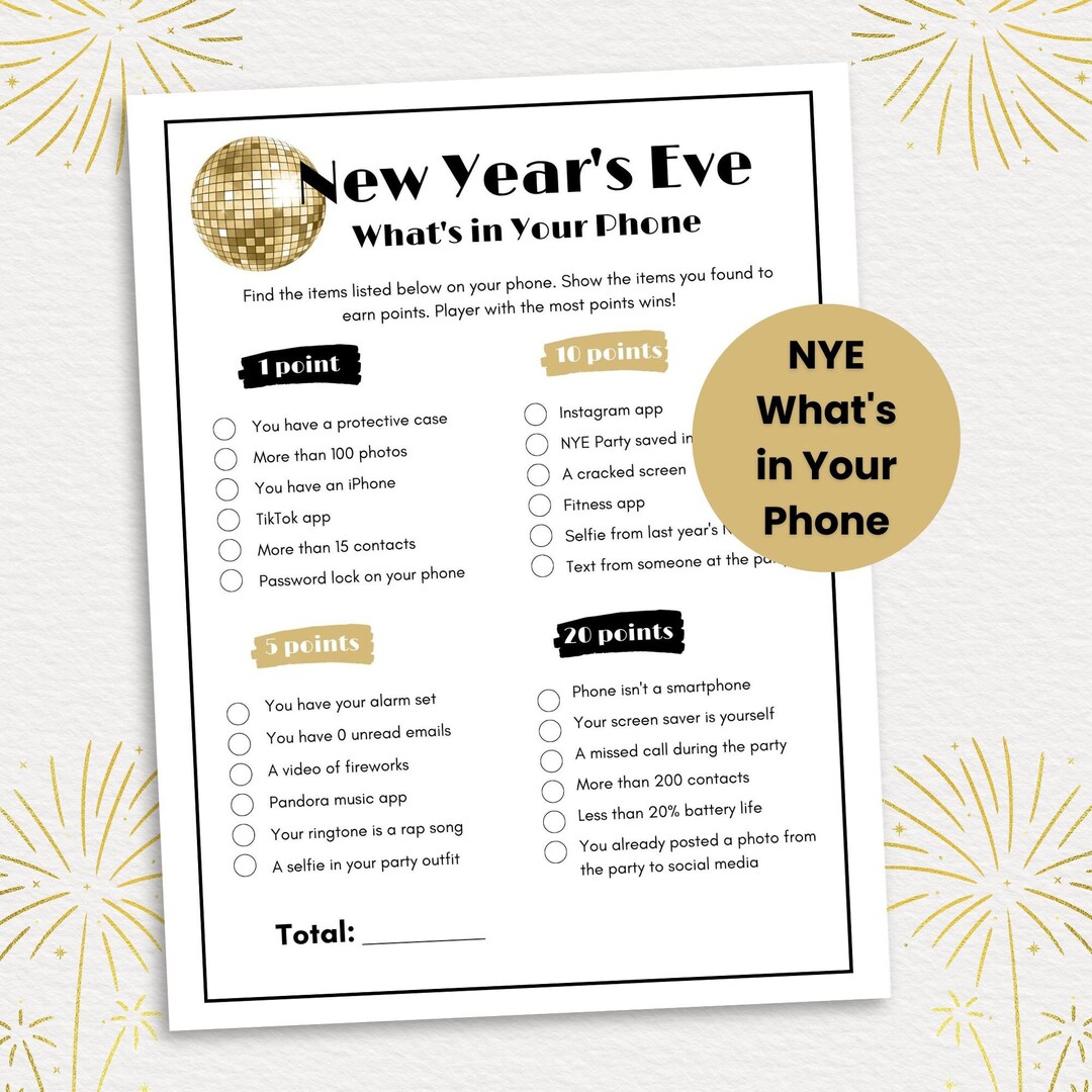 New Years Eve Whats in Your Phone Game, NYE Games, New Years Eve Party ...