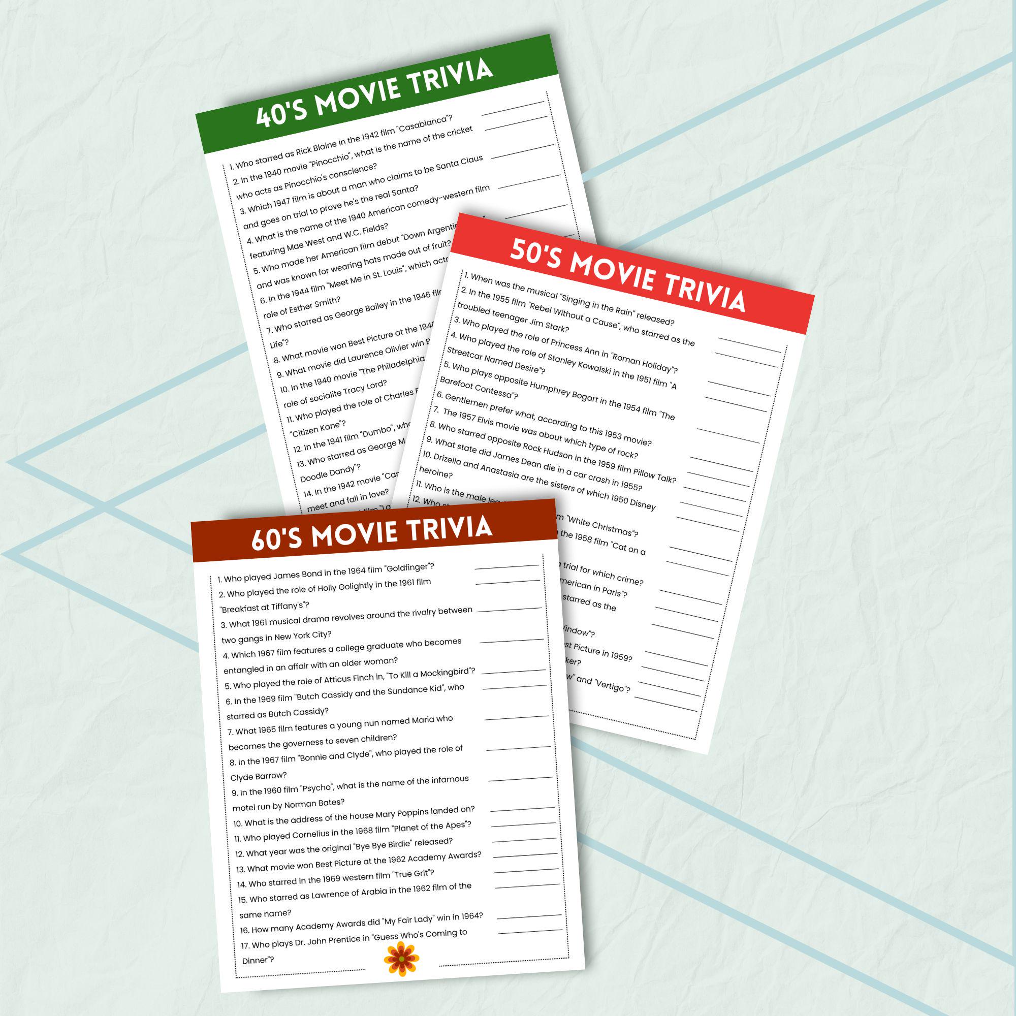 Movie Trivia Game, Decades Trivia Game, Decades Party Game, 90s Trivia ...