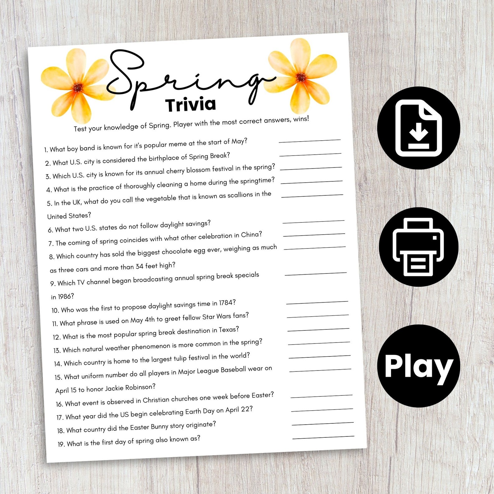 Spring Trivia Game, Spring Party Game, April Trivia, May Trivia, Easter ...