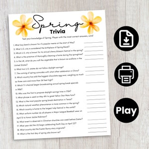 Spring Trivia Game, Spring Party Game, April Trivia, May Trivia, Easter ...