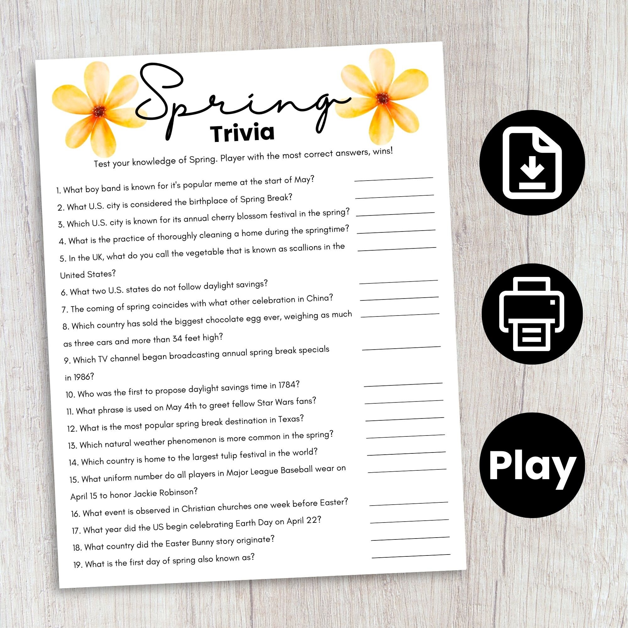 Spring Trivia Game, Printable Spring Trivia, Holiday Trivia Game ... Spring Trivia Game, Printable Spring Trivia, Holiday Trivia Game ...