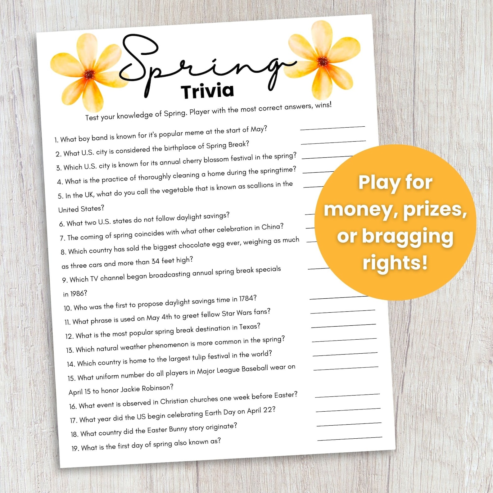 Spring Trivia Game, Spring Party Game, April Trivia, May Trivia, Easter ...