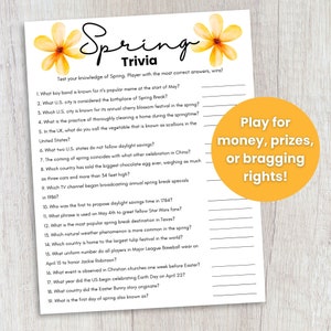 Spring Trivia Game, Spring Party Game, April Trivia, May Trivia, Easter ...