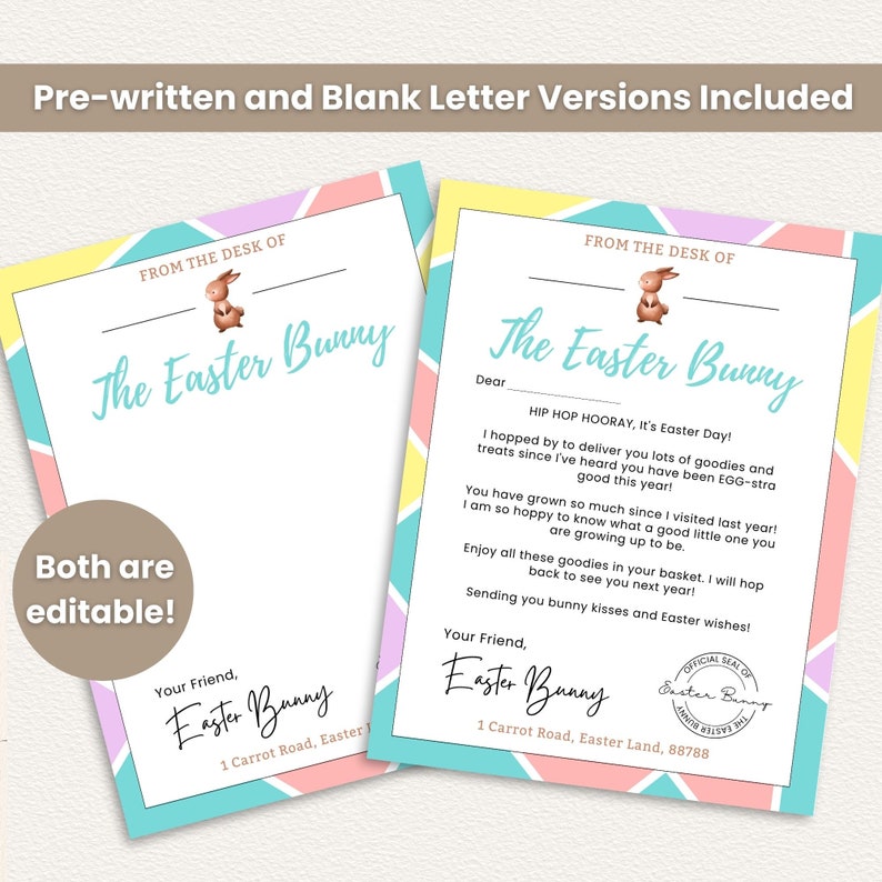 Easter Bunny Letter, Editable Letter From the Easter Bunny, Easter ...