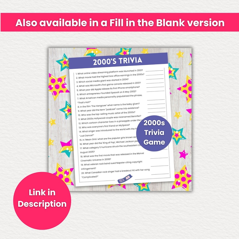 2000s Trivia Game, 2000s Theme Party Game, Decades Trivia, Adult Trivia ...