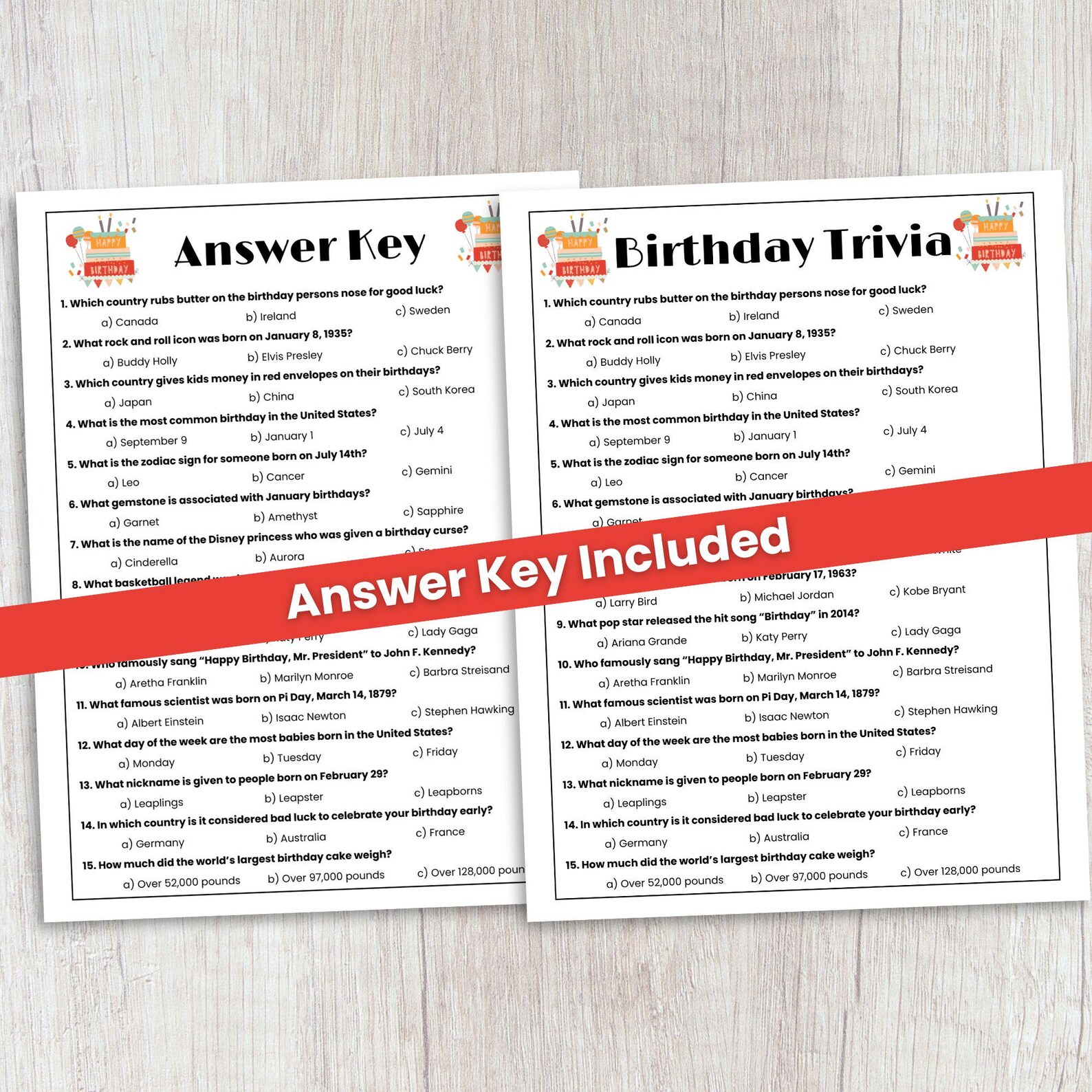 Birthday Trivia Game, Birthday Party Game, Birthday Quiz, 30th Birthday ...