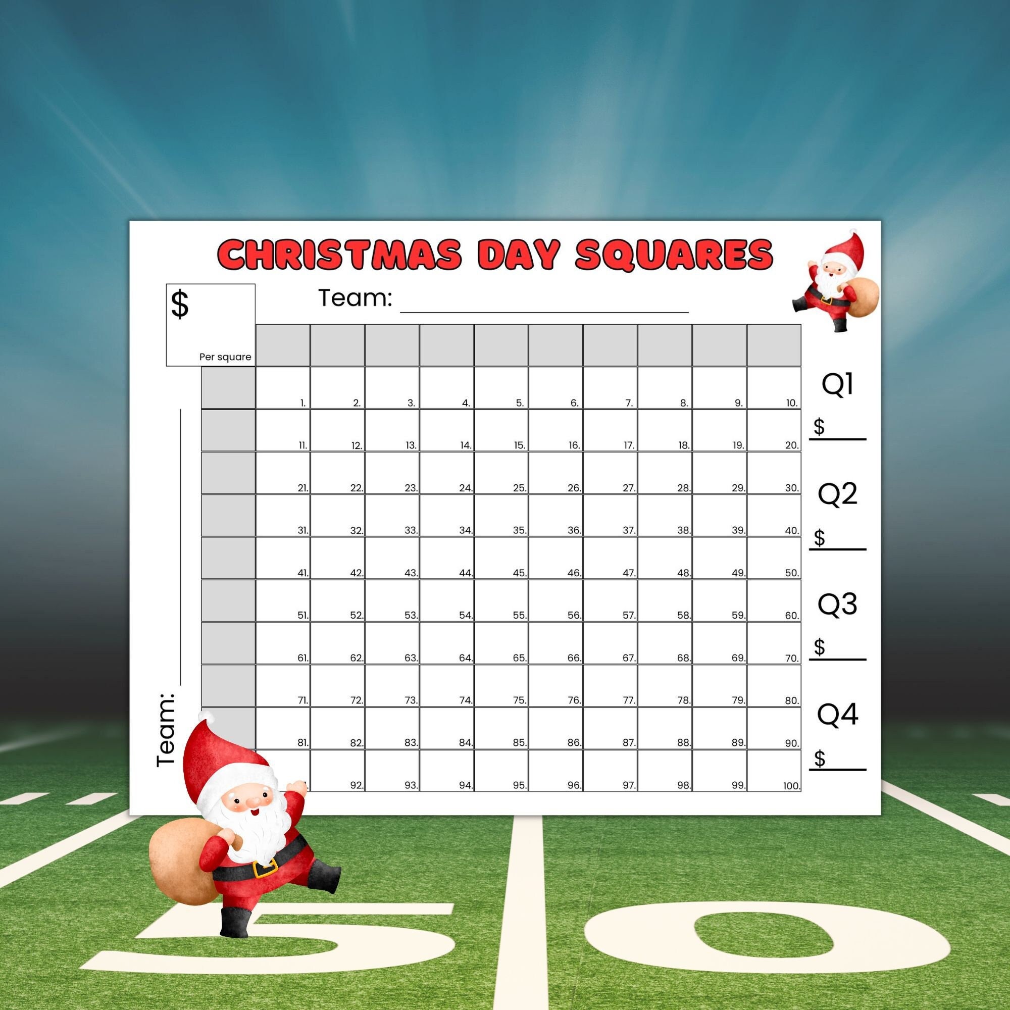 Christmas Day Squares Game, Football Squares Game, Football Betting ...