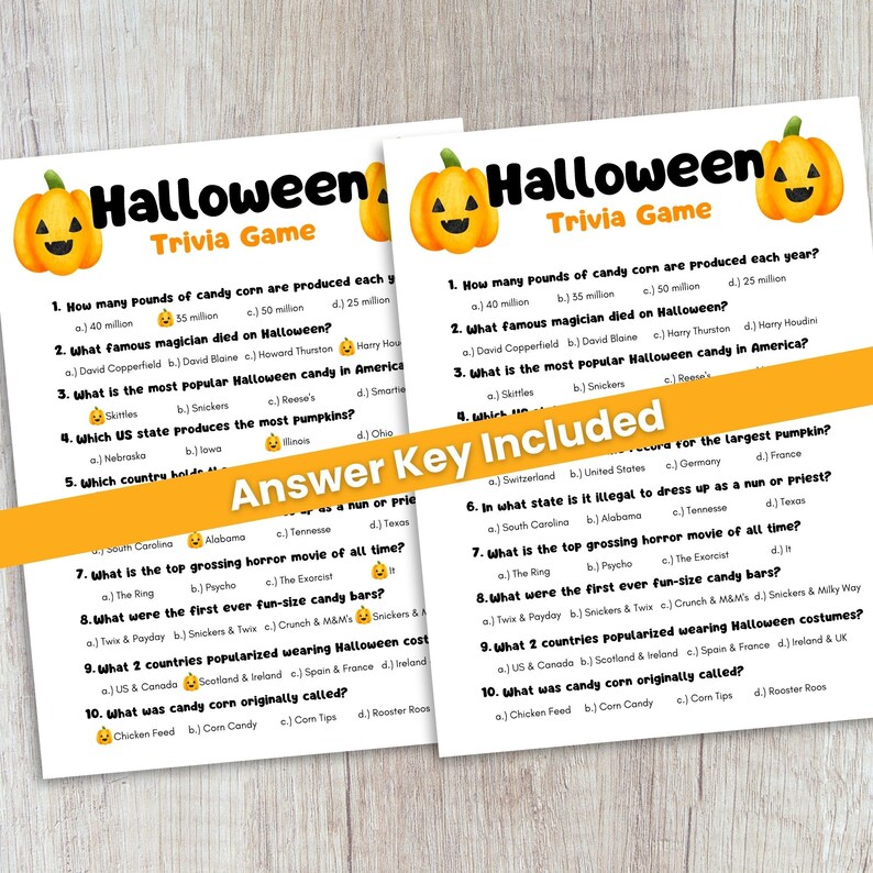 Halloween Trivia Game Printable, Halloween Game for Kids and Adults ...