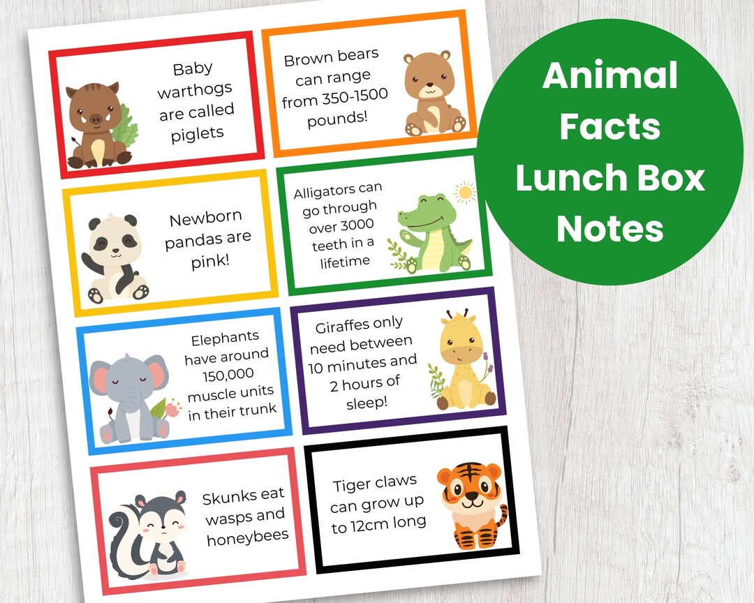 Interesting Animal Facts Lunchbox Notes Lunch Box Notes for - Etsy