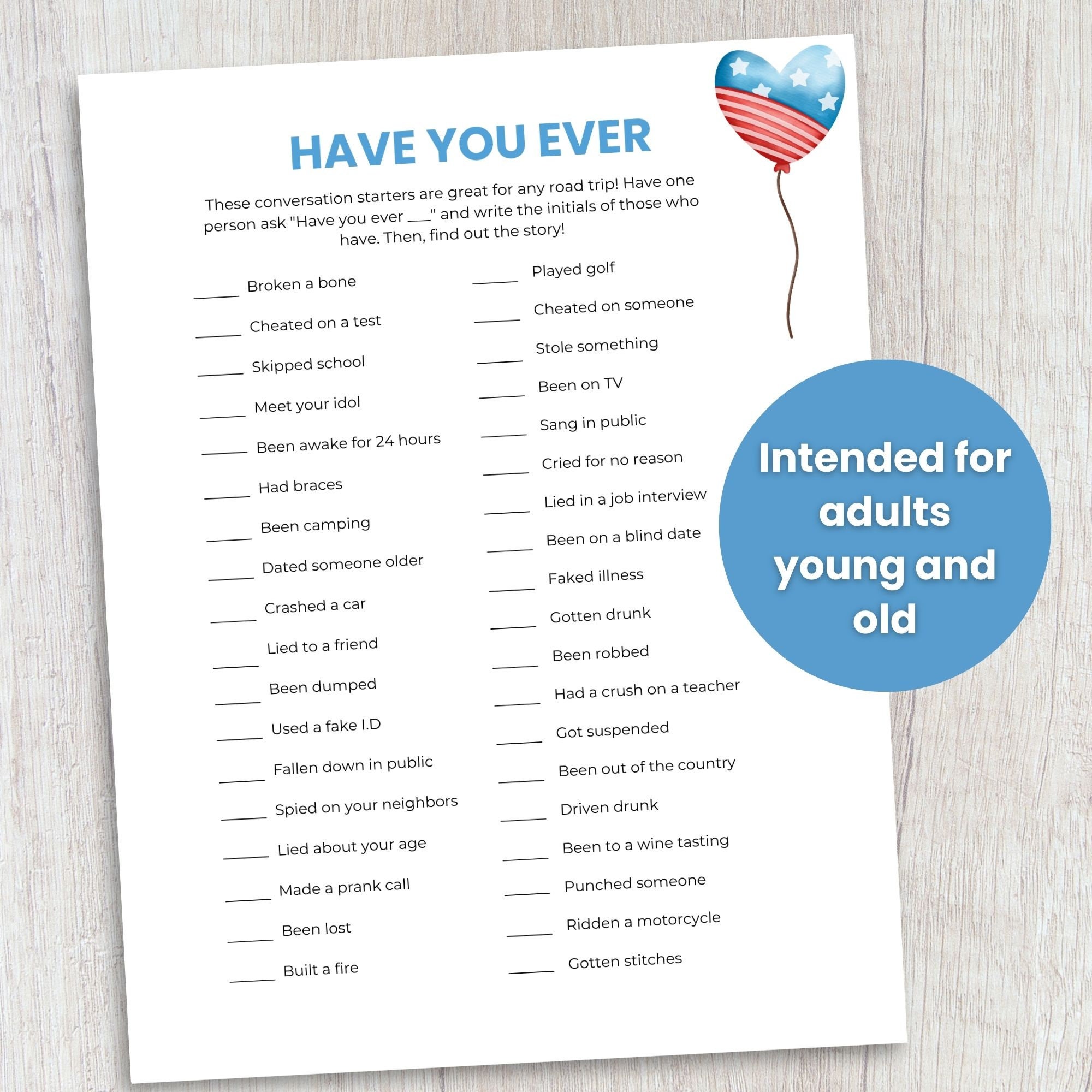 Road Trip Activities for Adults, Travel Games for Adults, 4th of July ...
