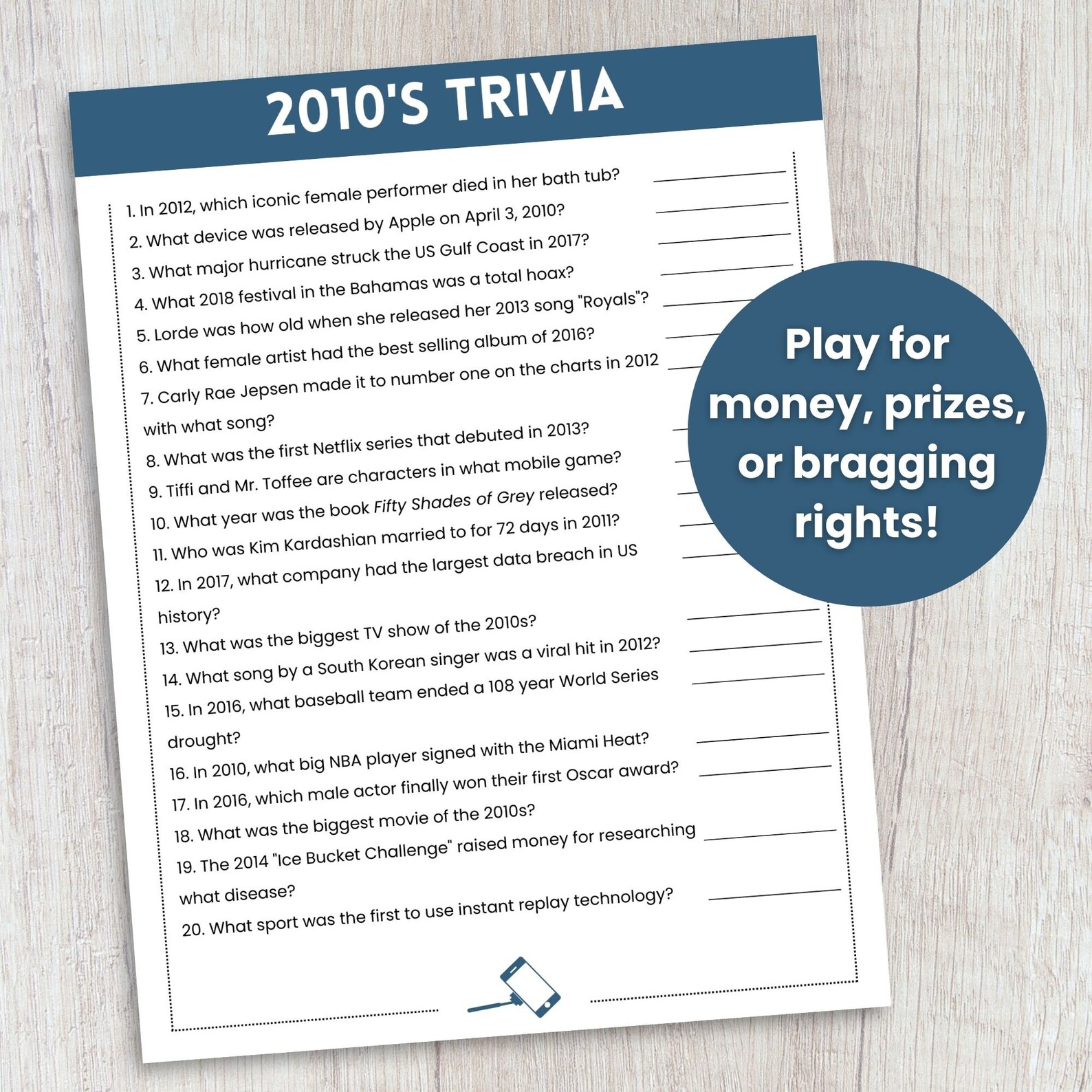 2010s Trivia Game, 2010s Theme Party Game, Decades Trivia, 2000s ...