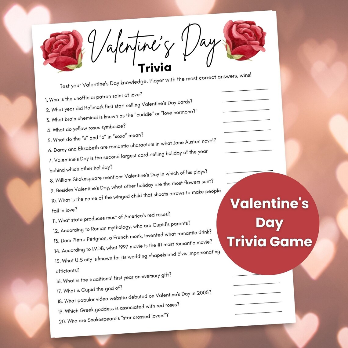 Valentines Day Trivia Game, Galentines Trivia, Holiday Trivia Game ...