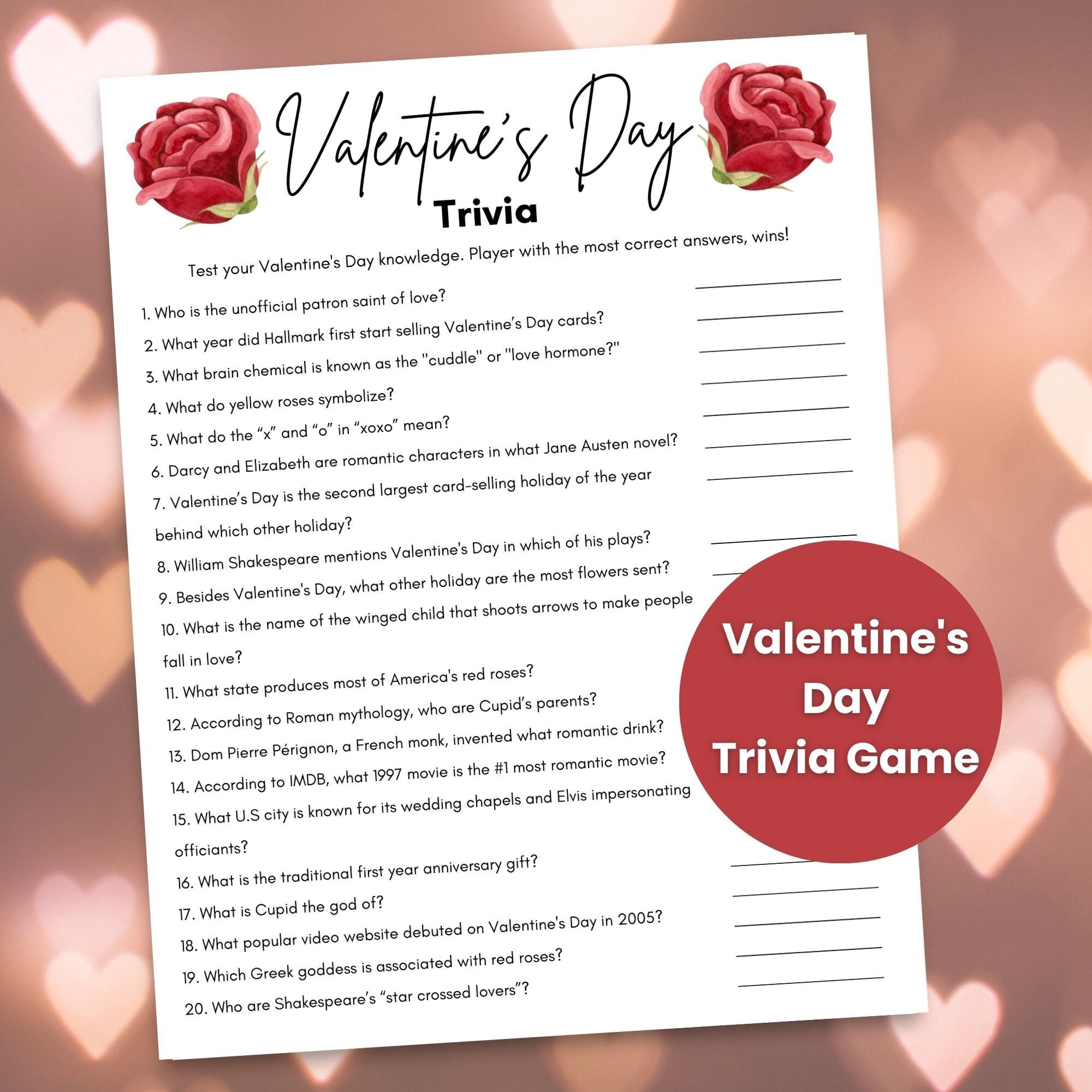 Valentines Day Trivia Game, Galentines Trivia, Holiday Trivia Game ...