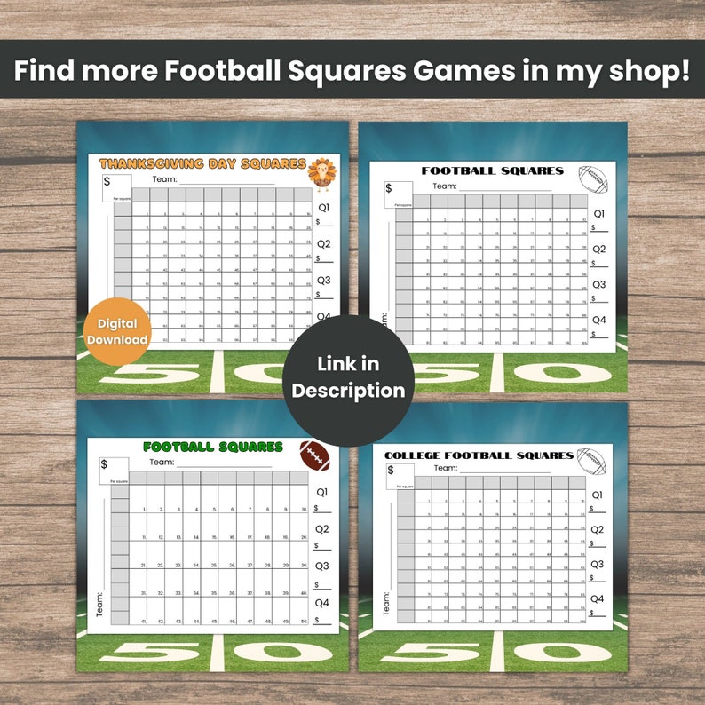Editable Football Squares Game Printable, Football Fundraiser, Football ...
