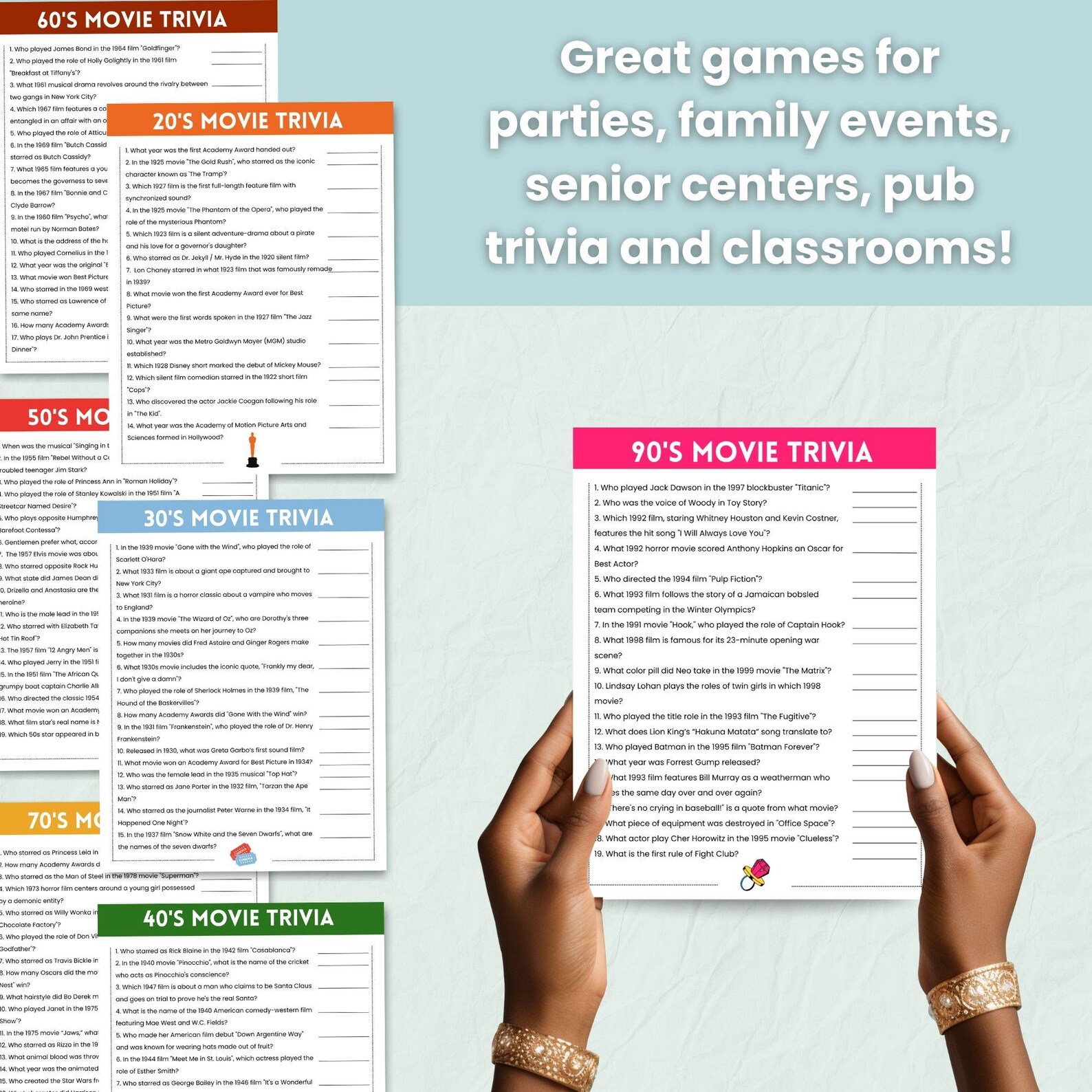 Movie Trivia Game, Decades Trivia Game, Decades Party Game, 90s Trivia ...