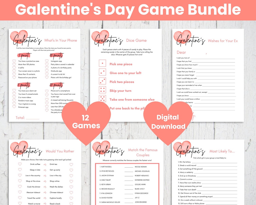Galentines Day Party Games, Girls Night in Games Printable, 12 ...