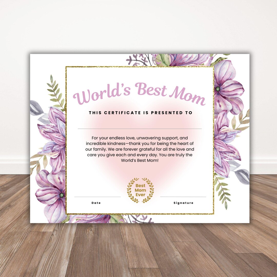 World's Best Mom Certificate, Mom Certificate, Meaningful Mom Gift ...