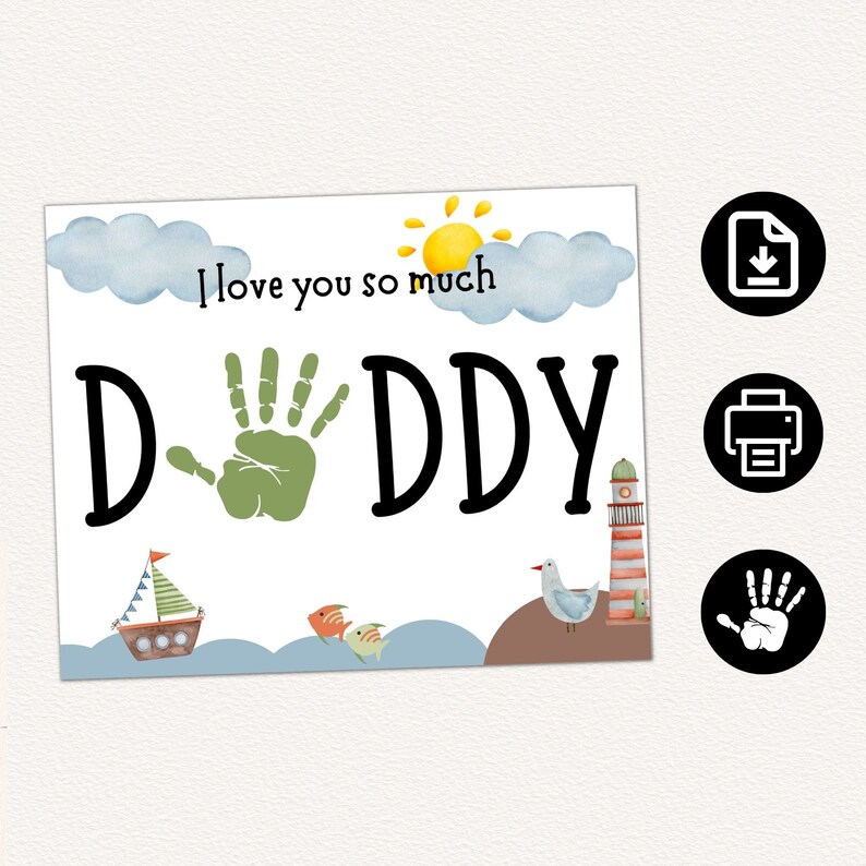 I Love You Daddy Handprint Art With Sailboat and Lighthouse, Fathers ...