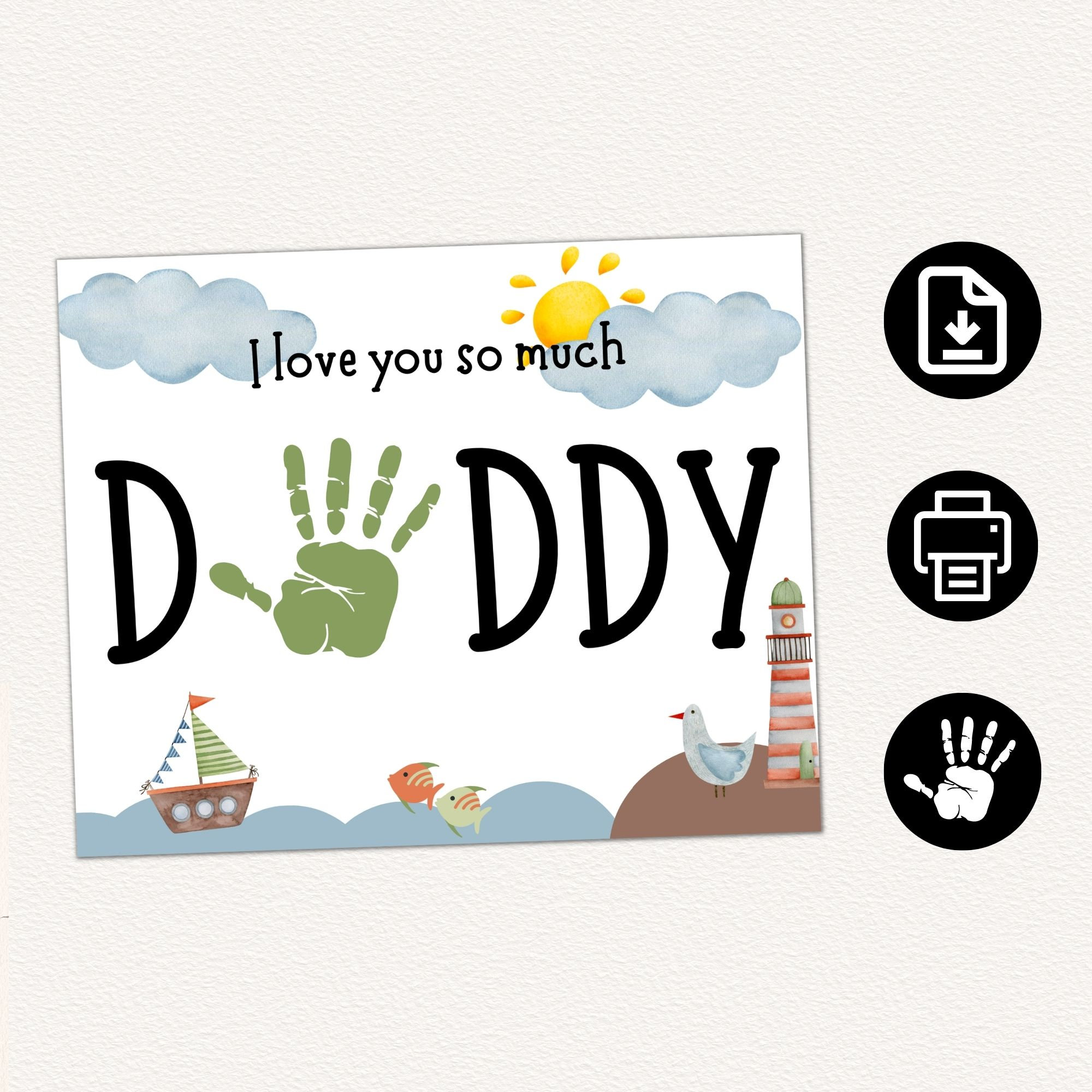 I Love You Daddy Handprint Art With Sailboat and Lighthouse, Fathers ...