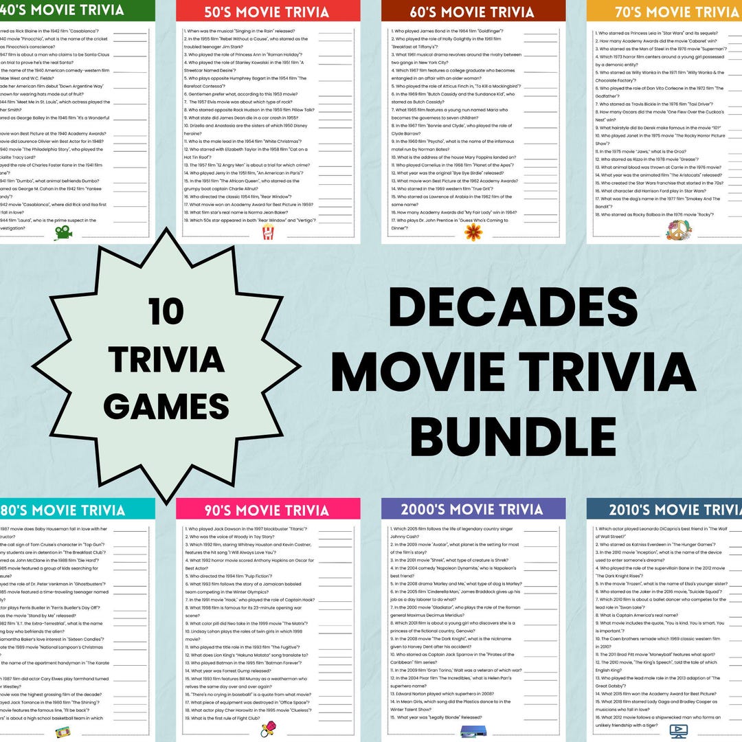 Movie Trivia Game, Decades Trivia Game, Decades Party Game, 90s Trivia ...