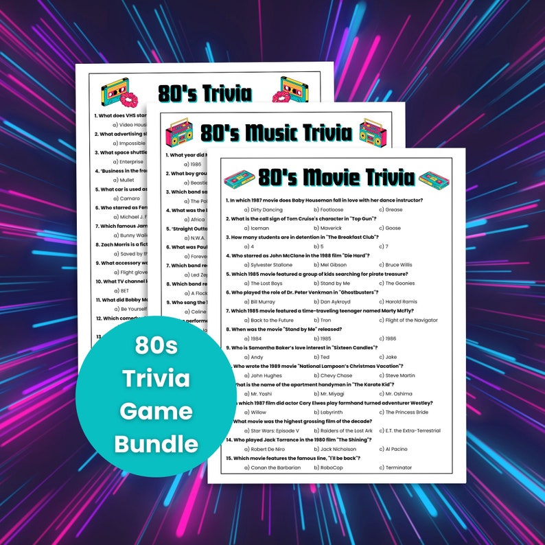 80s Trivia Game Bundle, 80s Music Trivia, 80s Movie Trivia, 80s Party Games, 80s Theme Party ...