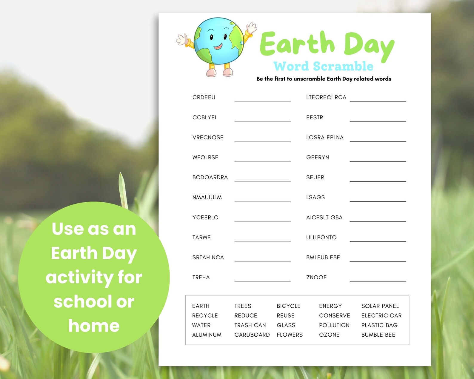 Earth Day Word Scramble Game, Earth Day Printable Game for Kids and ...