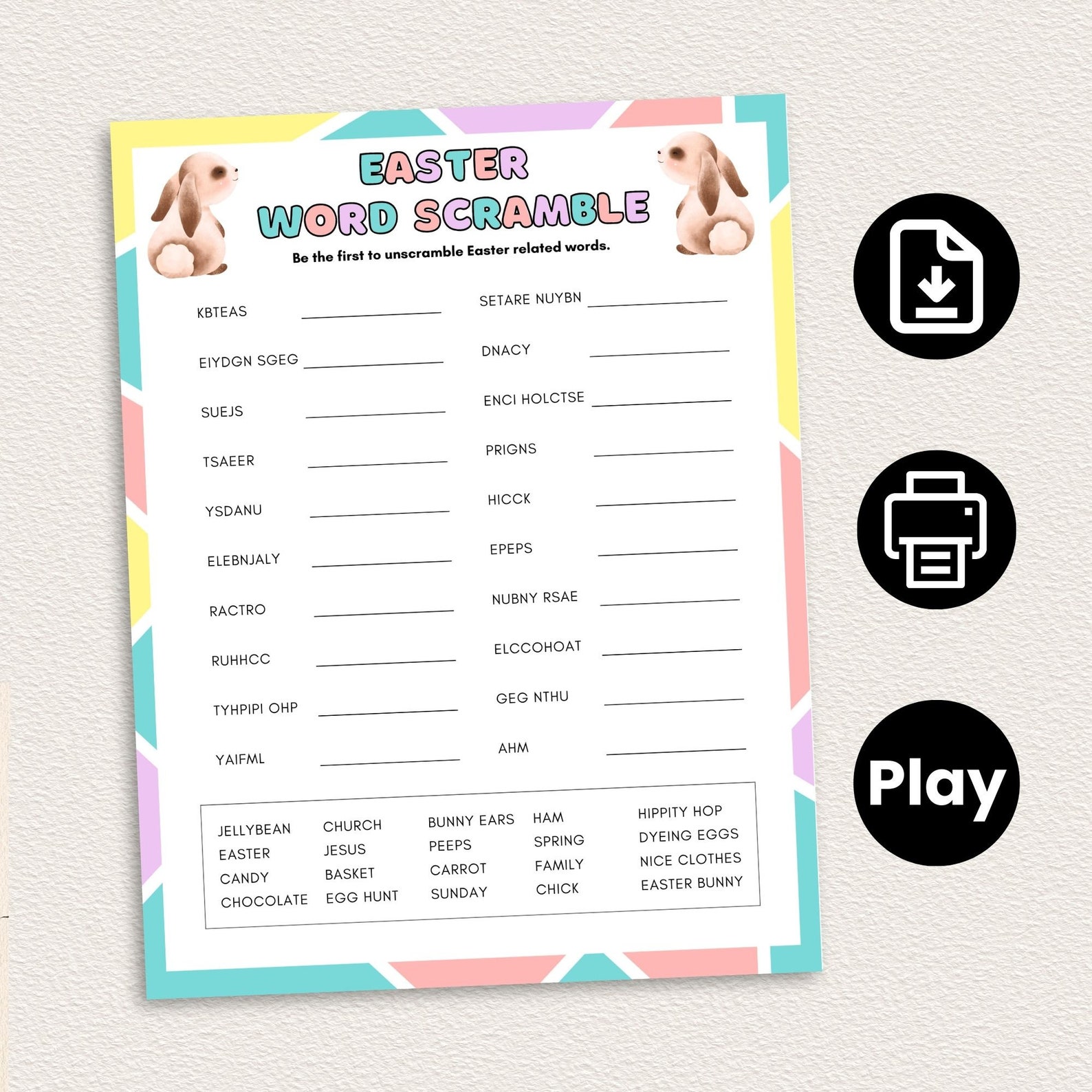 Easter Word Scramble Game, Printable Easter Game, Easter Worksheet ...