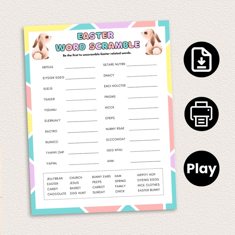 Easter Word Scramble Game, Printable Easter Game, Easter Worksheet ...