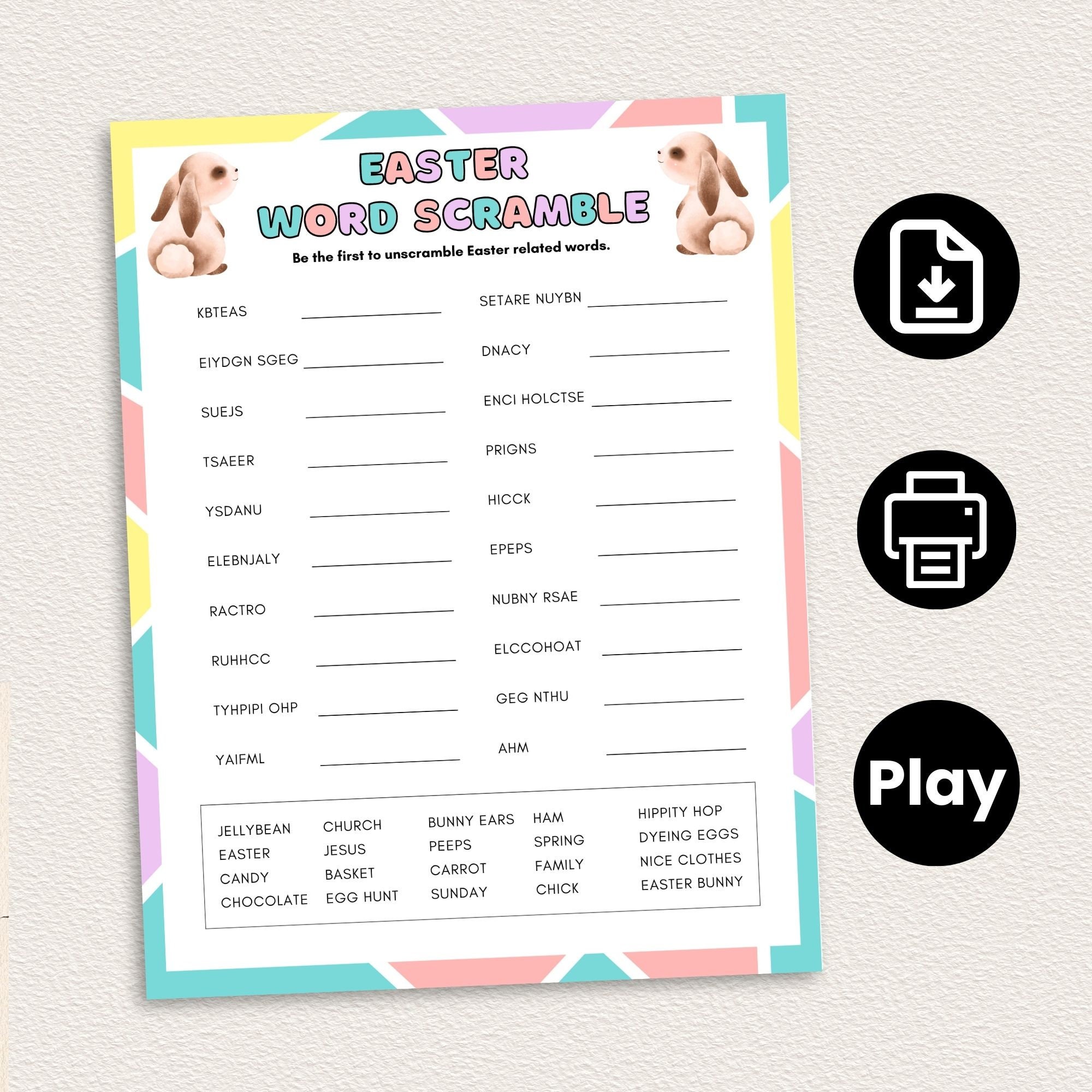 Easter Word Scramble Game, Printable Easter Game, Easter Worksheet ...
