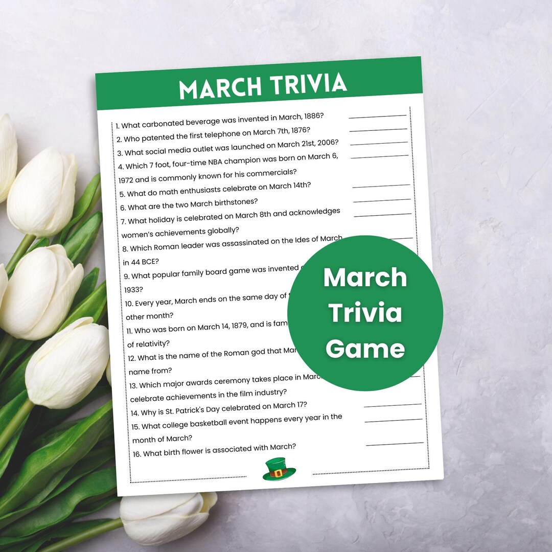 March Trivia Game, March Games, March Activities, Spring Trivia, St ...