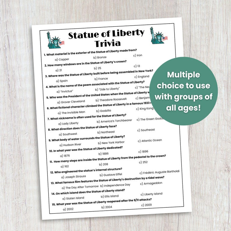 Statue of Liberty Trivia Game, 4th of July Games, History Classroom ...