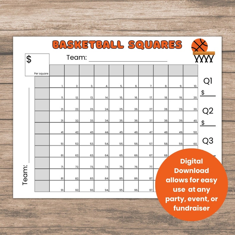 Editable Basketball Squares Game Printable, Basketball Fundraiser ...