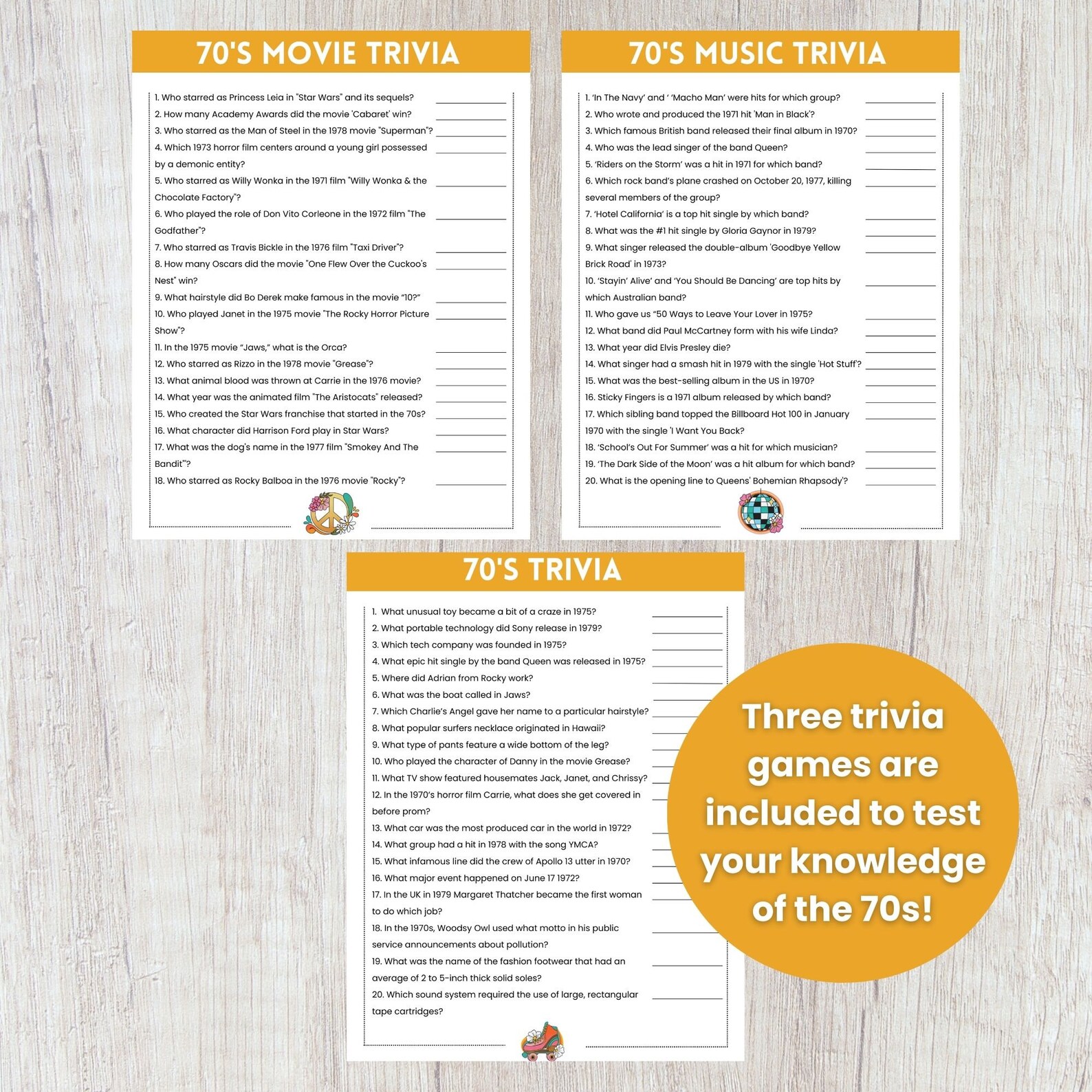 70s Trivia Game Bundle, 70s Music Trivia, 70s Movie Trivia, 70s Party ...