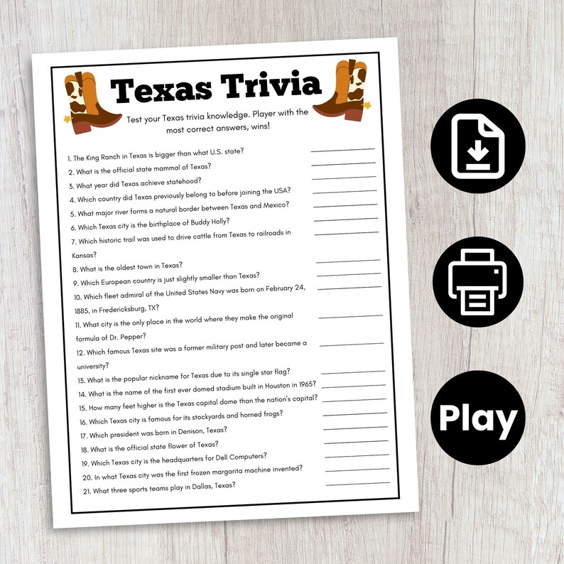 Texas Trivia Game, States Trivia, US States Trivia, Texas Game, Trivia ...