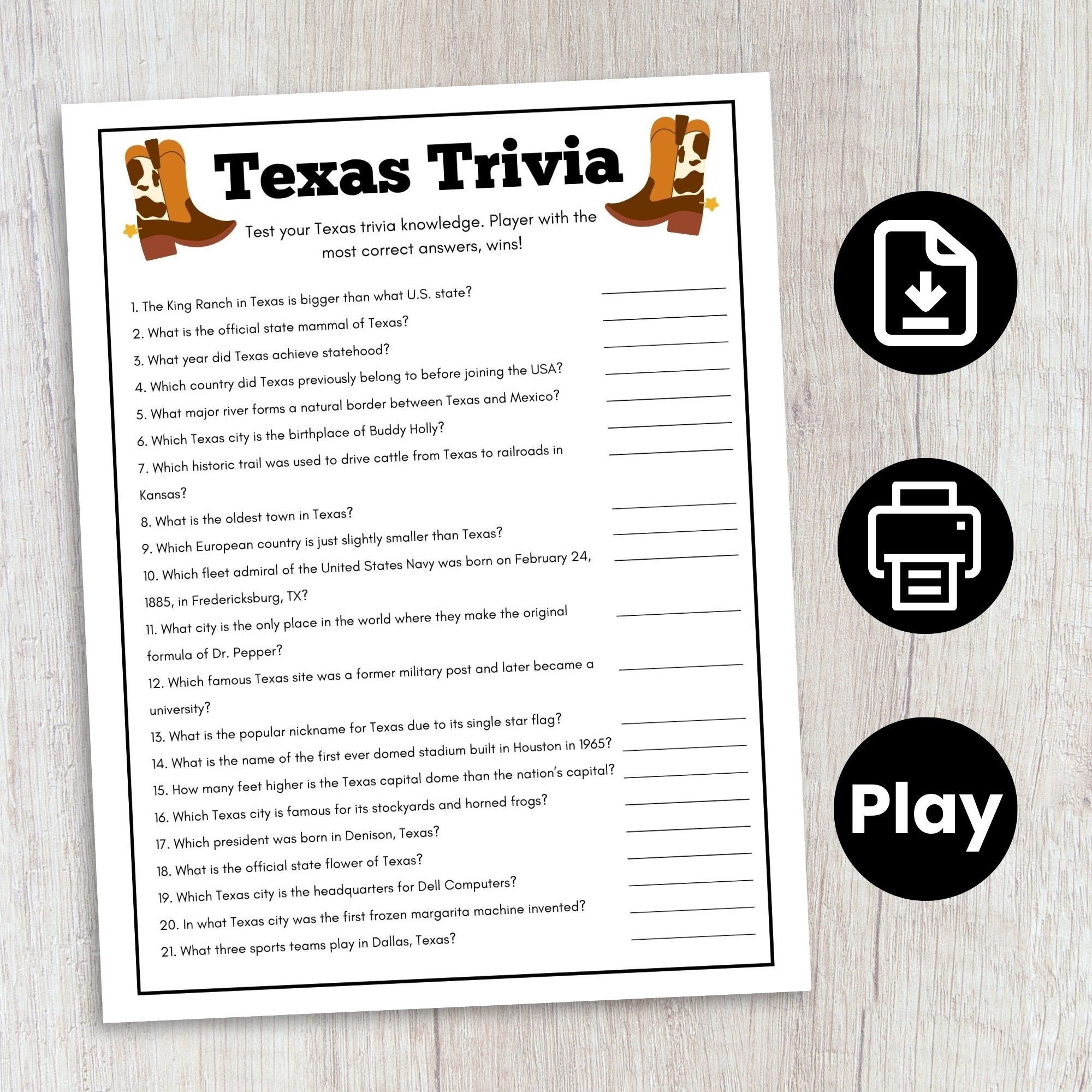 Texas Trivia Game, States Trivia, US States Trivia, Texas Game, Trivia ...