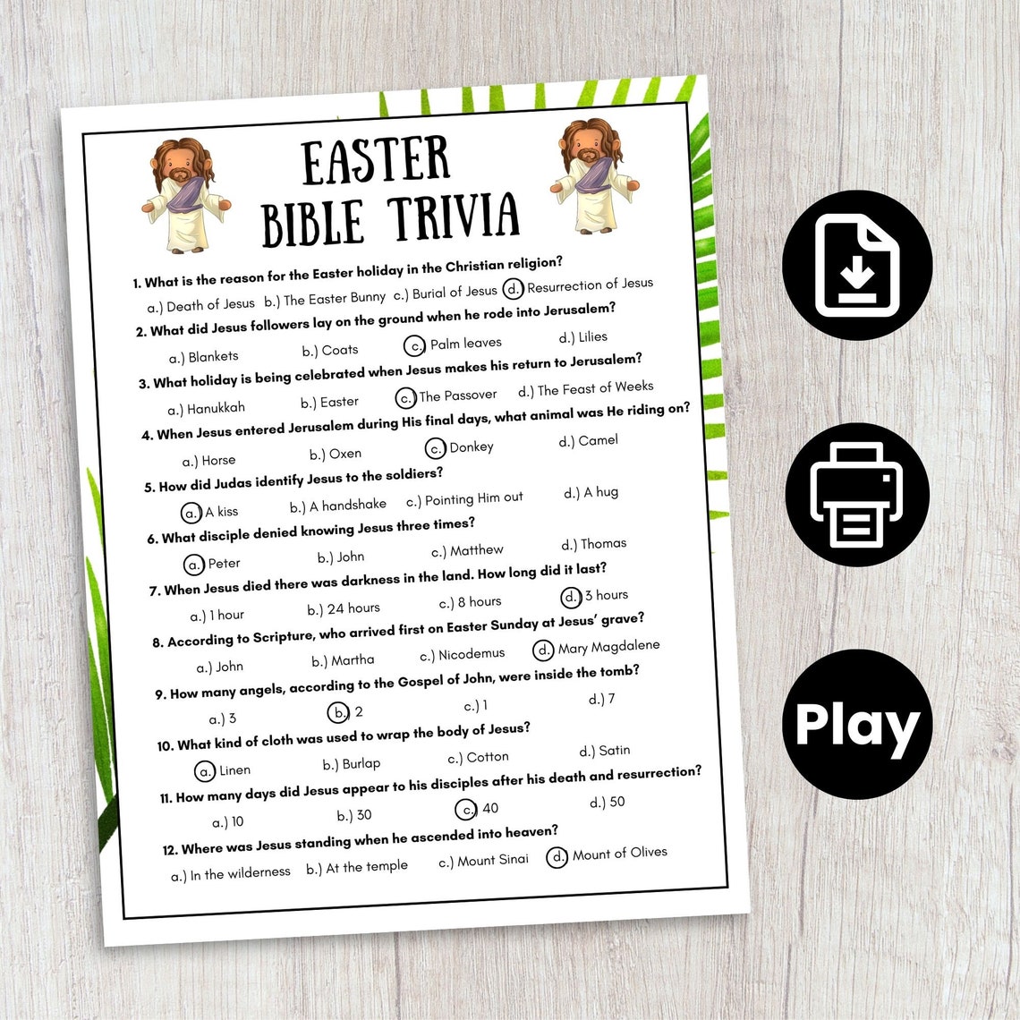 Easter Bible Trivia Game Printable, Christian Easter Games, Sunday ...