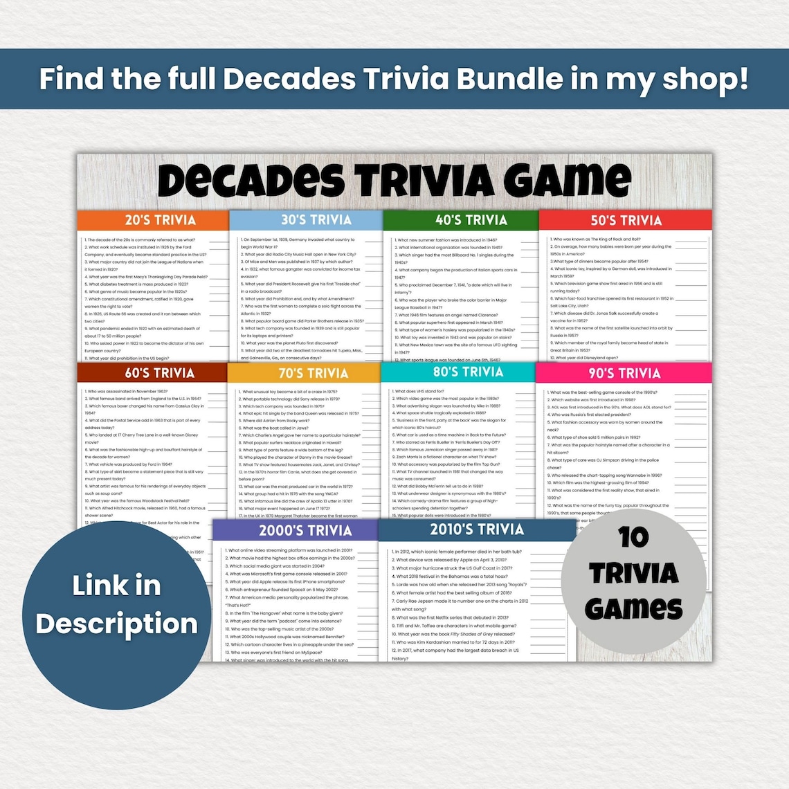 2010s Trivia Game, 2010s Theme Party Game, Decades Trivia, Trivia Game ...