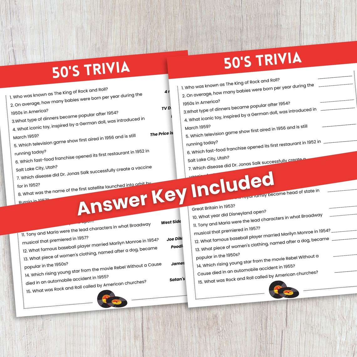 50s Trivia Game, 50s Theme Party Game, Trivia Game for Teens and Adults ...