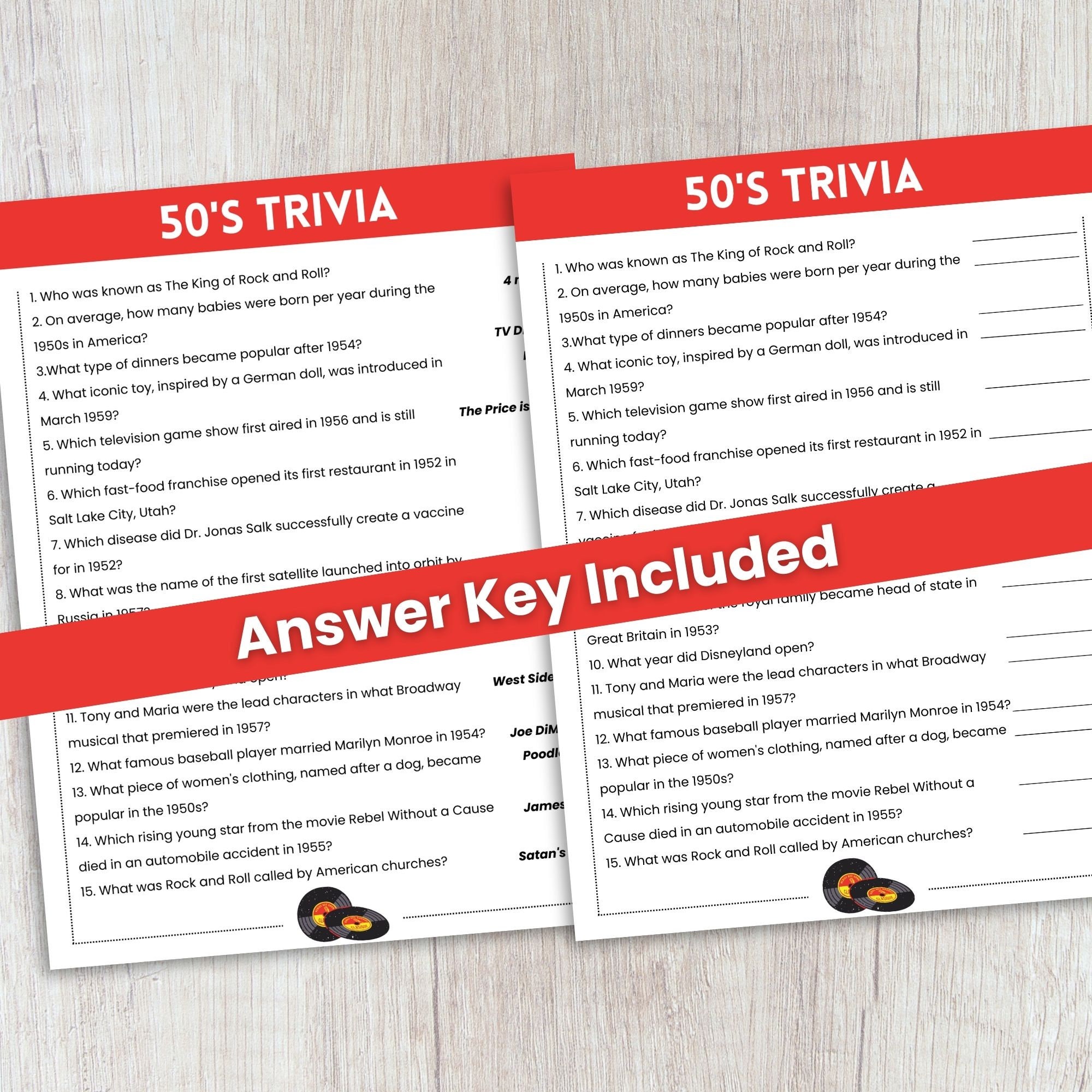 50s Trivia Game, 50s Theme Party Game, Trivia Game for Teens and Adults ...