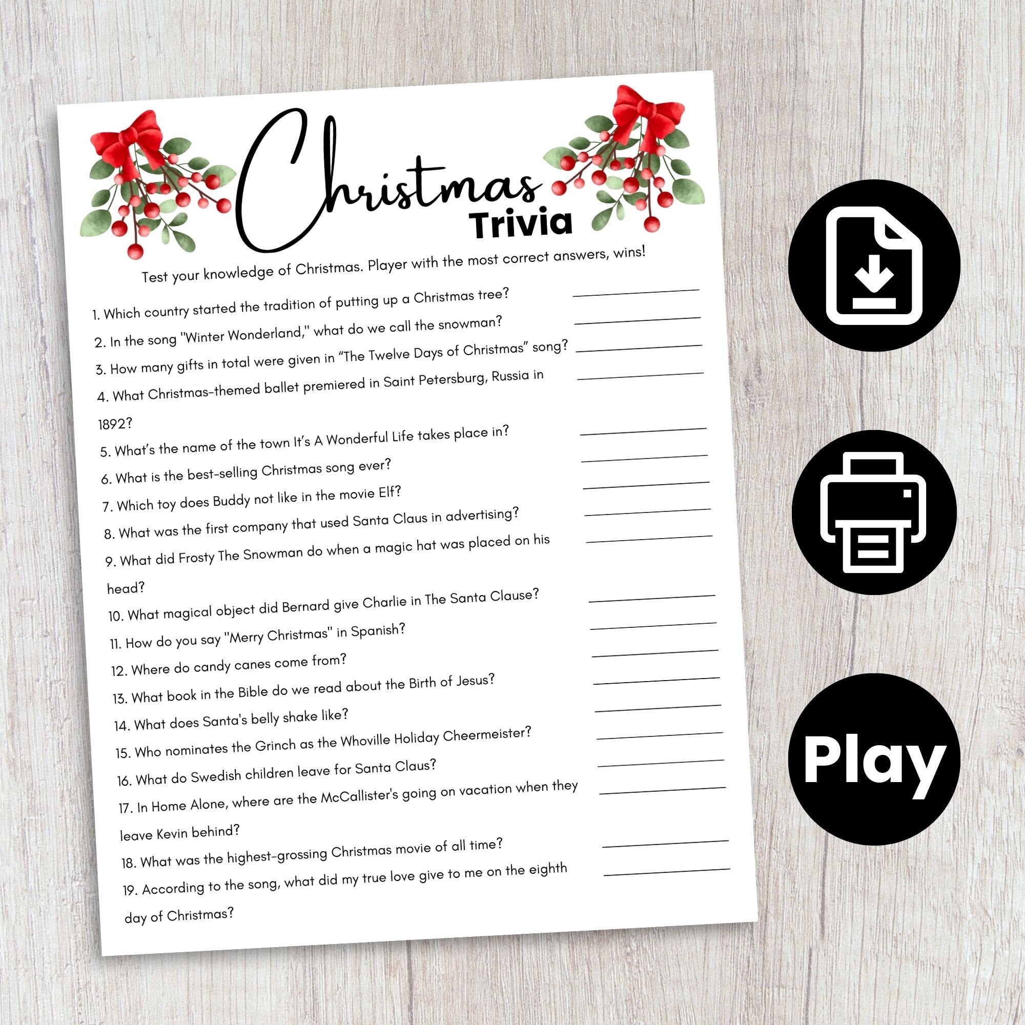 Christmas Trivia Game, Holiday Trivia Game, Winter Trivia, Holiday ...