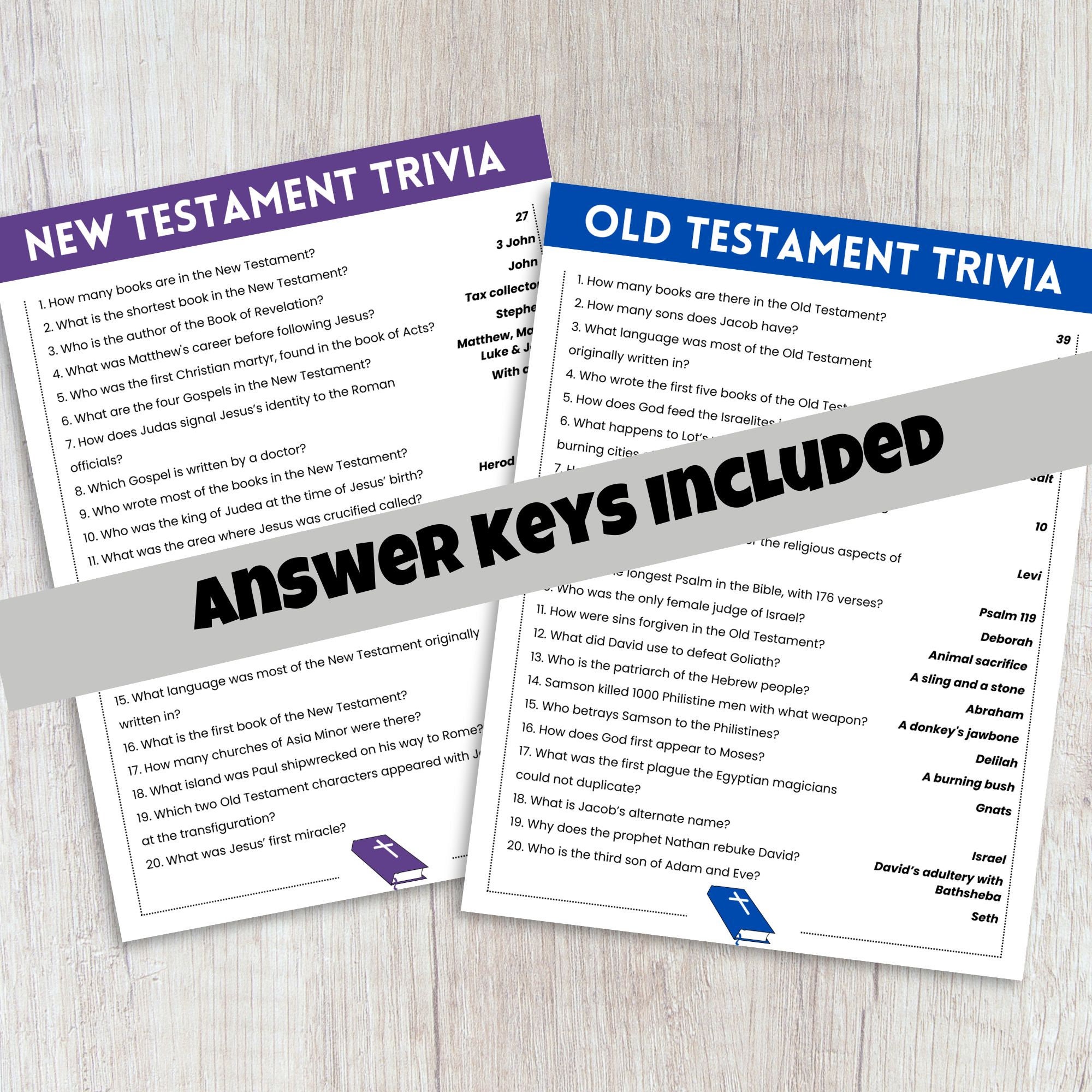 Bible Trivia Games Bundle, New Testament Trivia, Old Testament Trivia ...