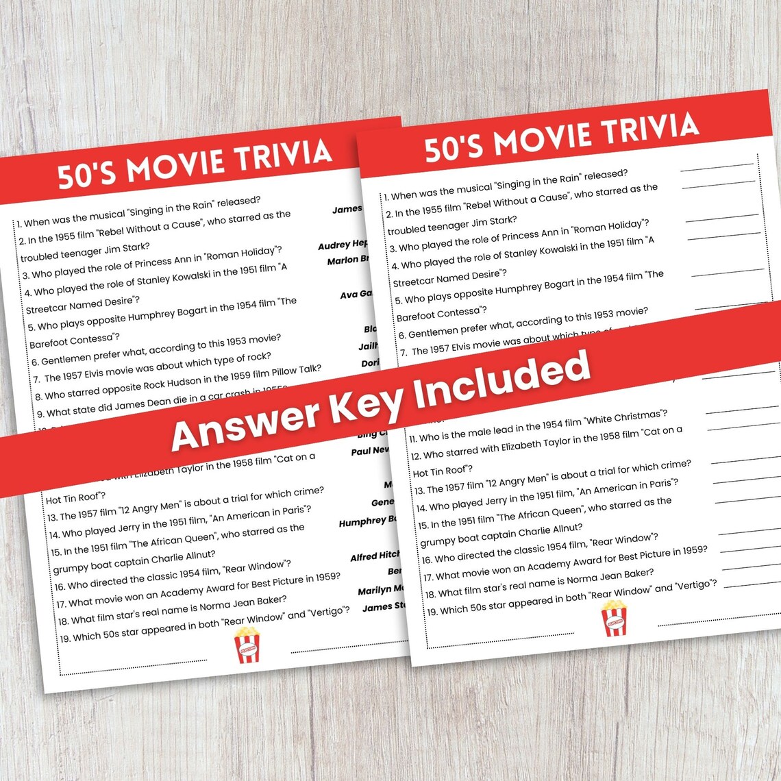 50s Movie Trivia Game, 50s Theme Party Game, 1950s Trivia, Decades ...