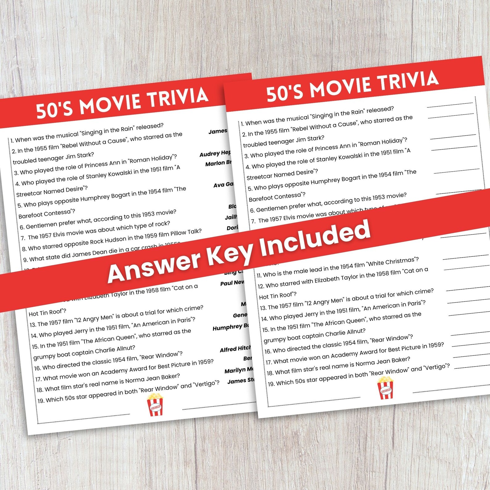 50s Movie Trivia Game, 50s Theme Party Game, 1950s Trivia, Decades ...