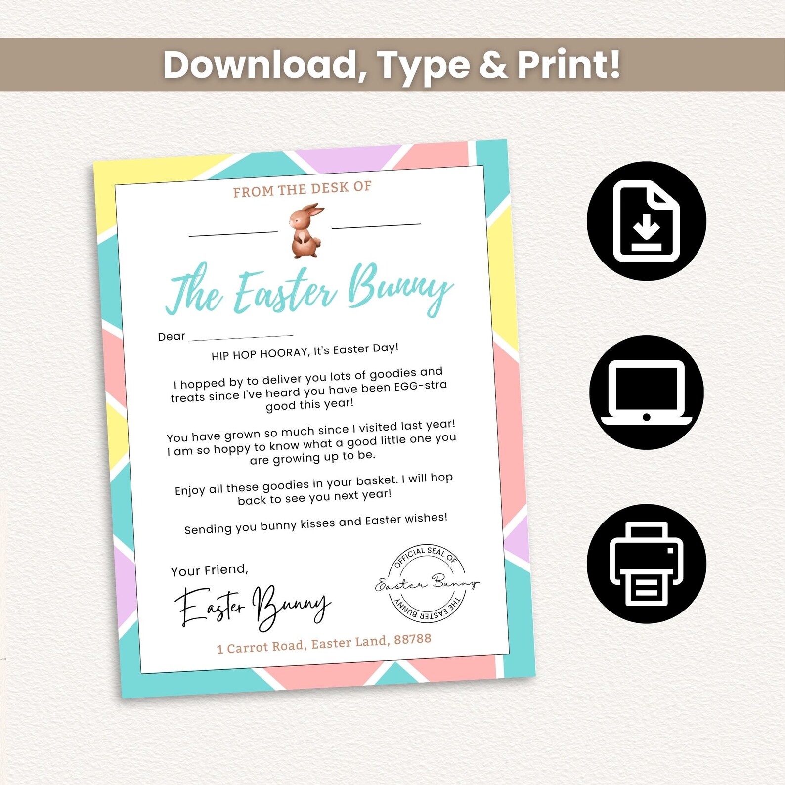 Easter Bunny Letter, Editable Letter From the Easter Bunny, Easter ...