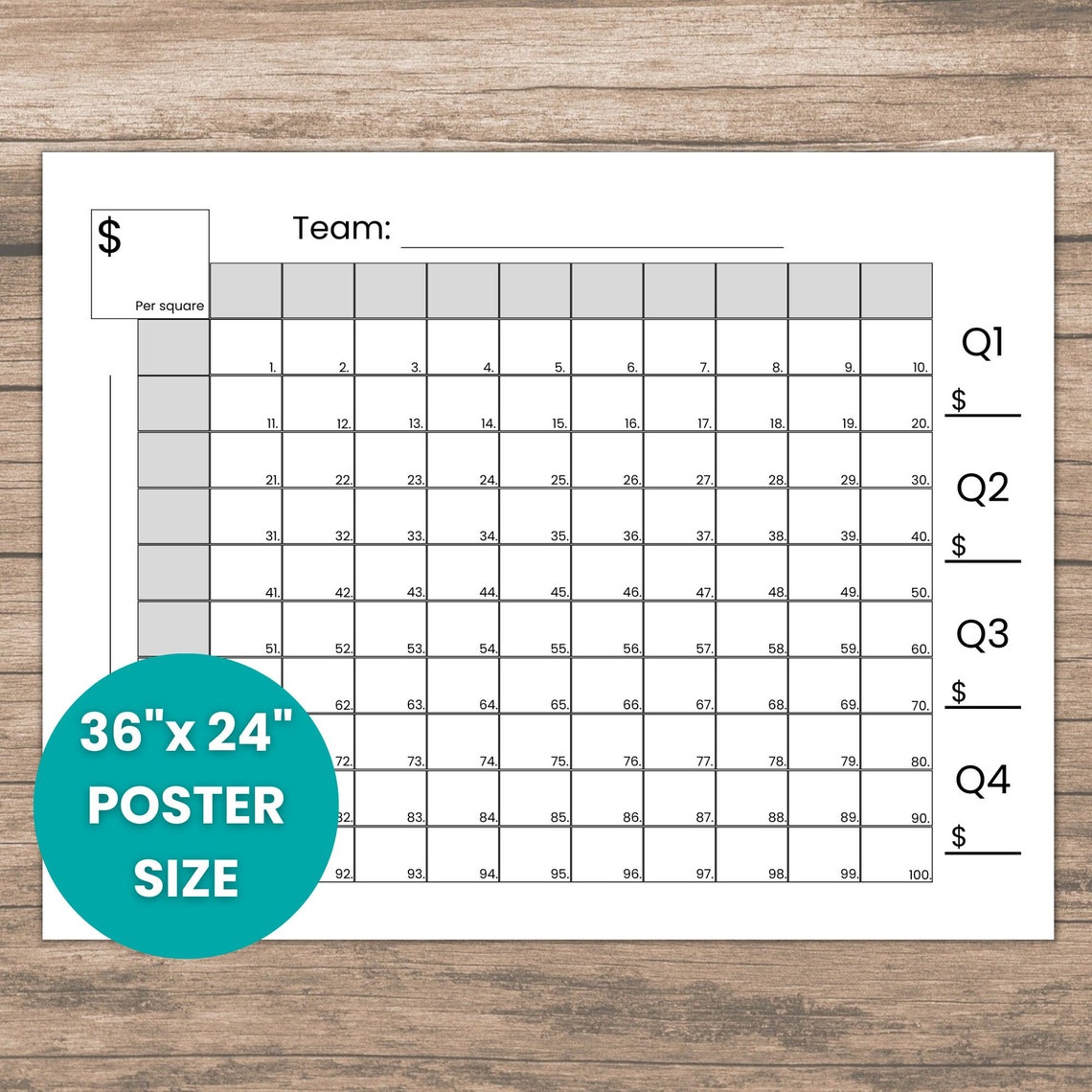 100 Squares Game Printable Poster Size 36x24 Inches, Good for ...