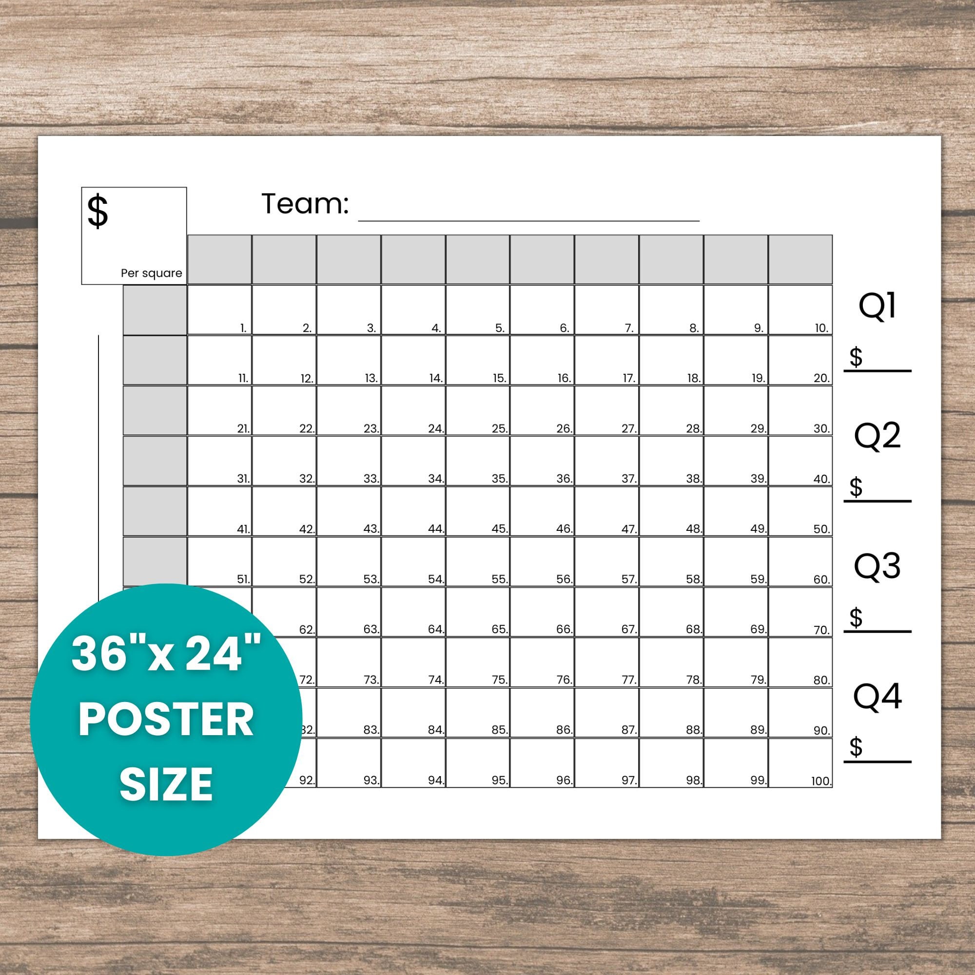 100 Squares Game Printable Poster Size 36x24 Inches, Good for ...