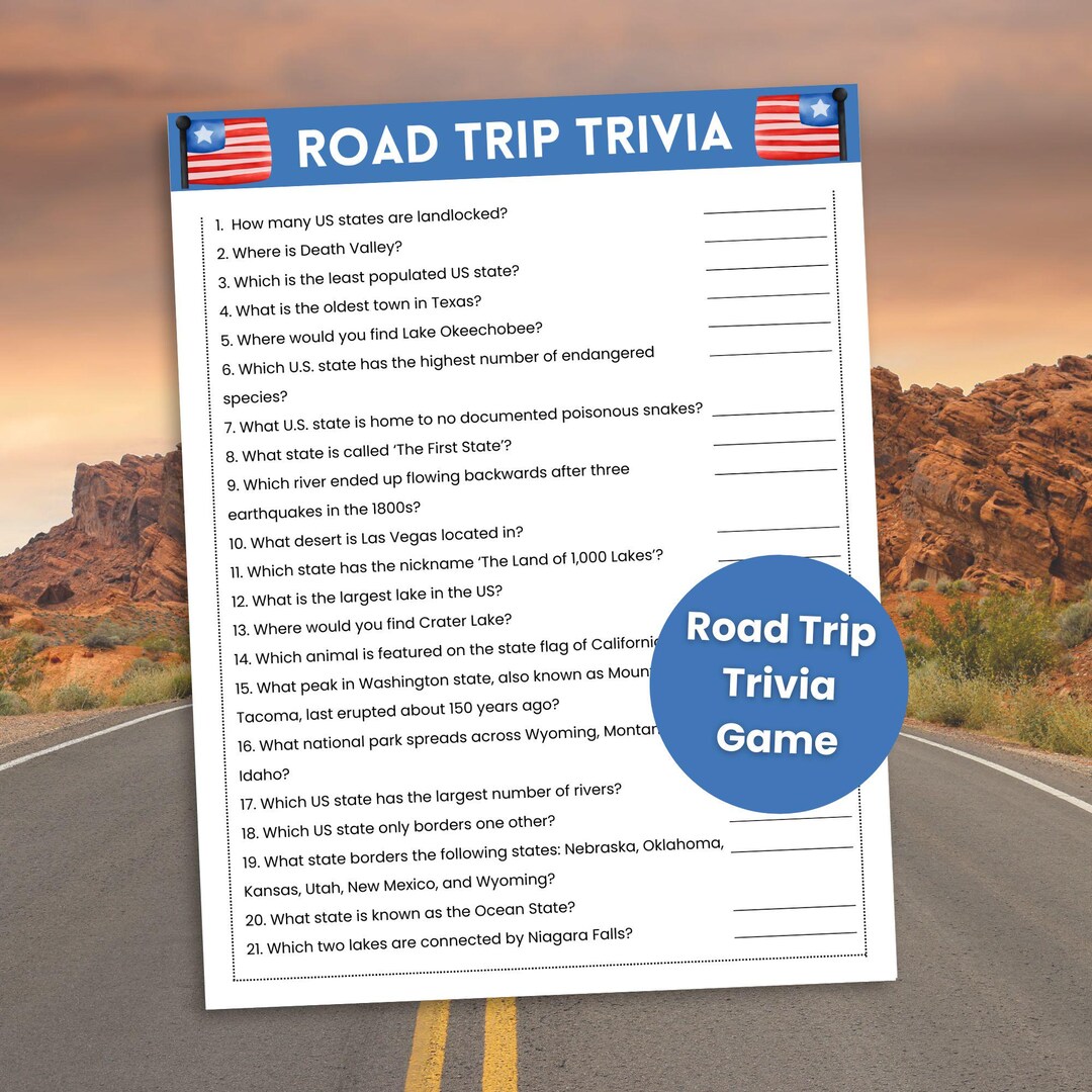 Road Trip Trivia Game, Road Trip Printable Game for Adults, Road Trip ...